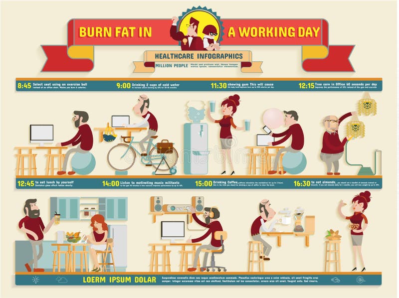 Burn Fat in a Working Day Infographics Stock Vector - Illustration of ...