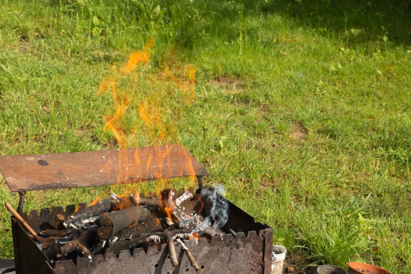 Burn the Fire in the Grill, in the Process of Cooking Stock Image ...