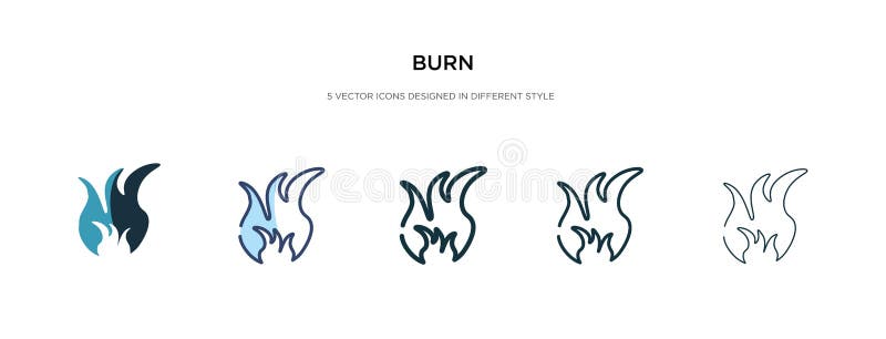 Burn Icon in Different Style Vector Illustration. Two Colored and Black ...