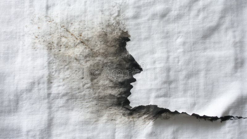 Burn Mark in the Shape of a Human Profile on White Fabric Highlighting ...