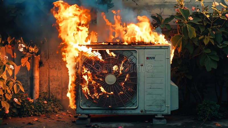 A Large Air Conditioner on Fire in Front of a Building Stock Footage ...