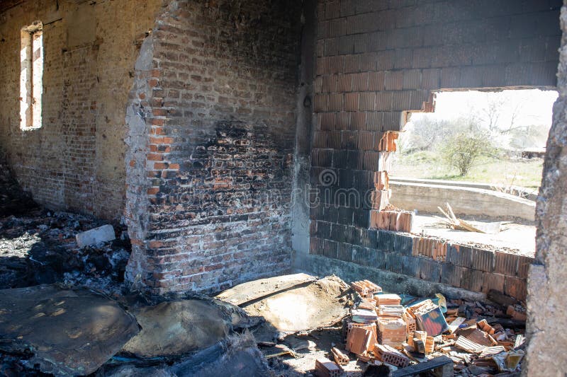 Burned Building Interior with Soot Stain Stock Photo - Image of smoke ...