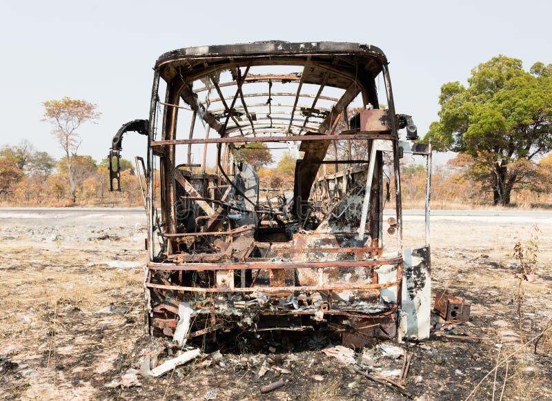 Burned Bus at the Side of the Road Stock Image - Image of touringcar ...