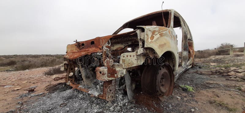 Burned Car Abandoned, Car Destroyed by Fire, Mini Van Stock Photo ...