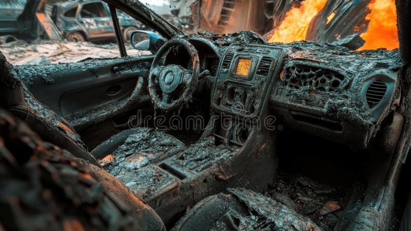 Burned Car Interior after a Devastating Fire Incident Stock ...