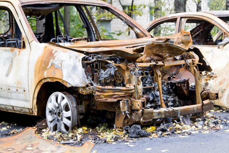 Burned car stock photo. Image of explosion, burned, attack - 37608676