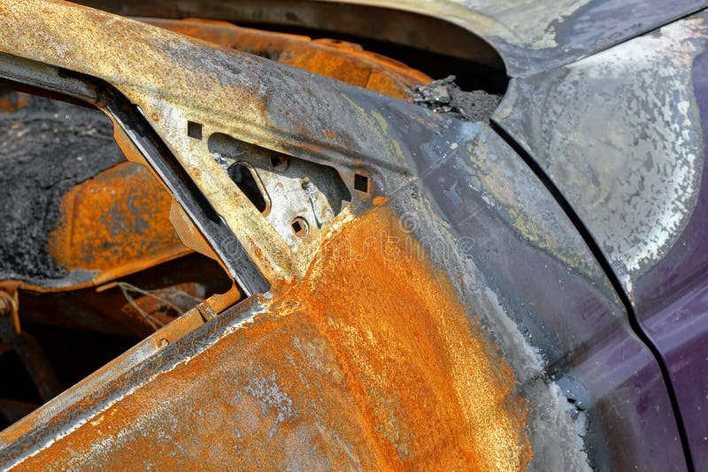 Burned and corroding car. stock photo. Image of automobile - 98844984