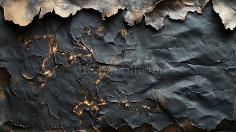 Burned and Crinkled Black Paper with Golden Edges Stock Illustration ...