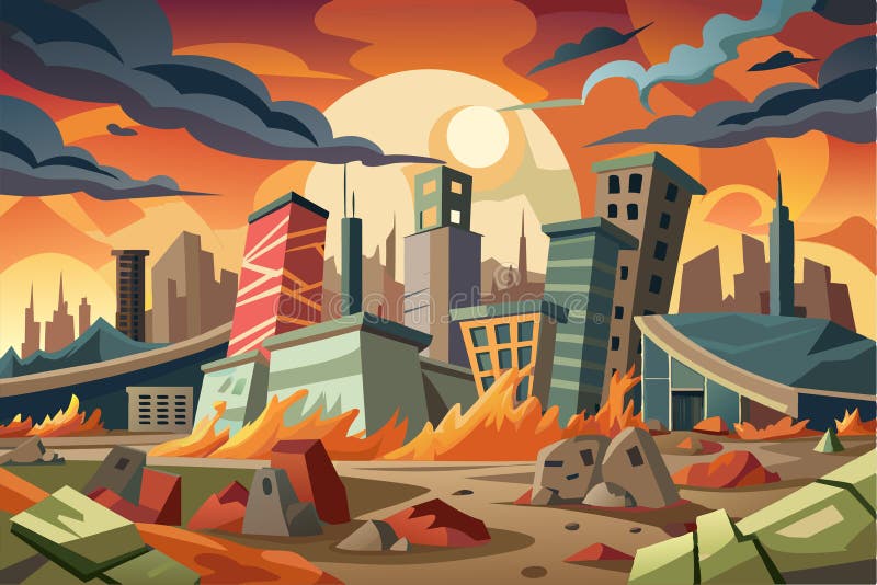 Burned and Crumbling Buildings Dominate the Landscape Against a ...