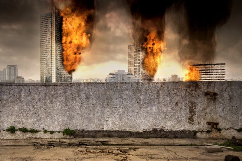 Burned and Destroyed Building in Apocalypse City Stock Photo - Image of ...