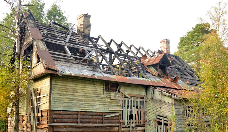 Burned down building. stock image. Image of disaster - 93027855