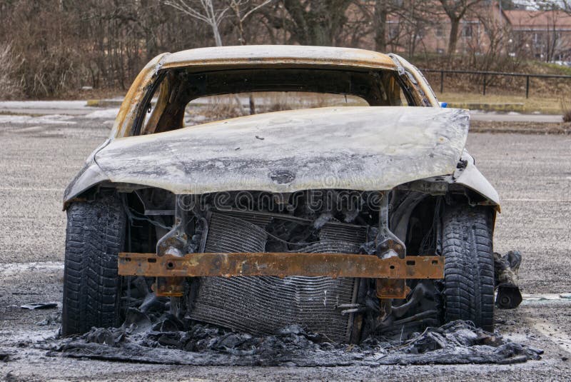 A Burned Down Car from the Front Ina Parking Lot Editorial Stock Photo ...