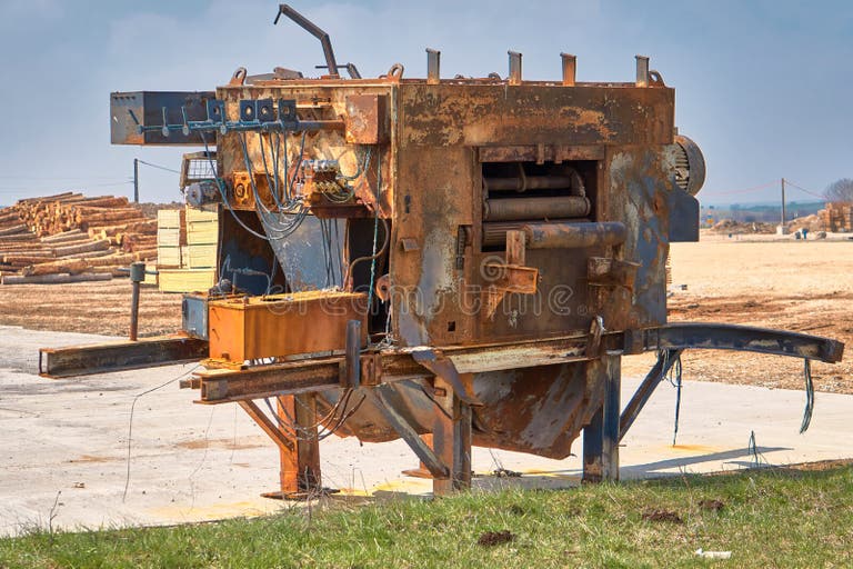 Burned Down and Rusty Industrial Machine Stock Image - Image of dark ...