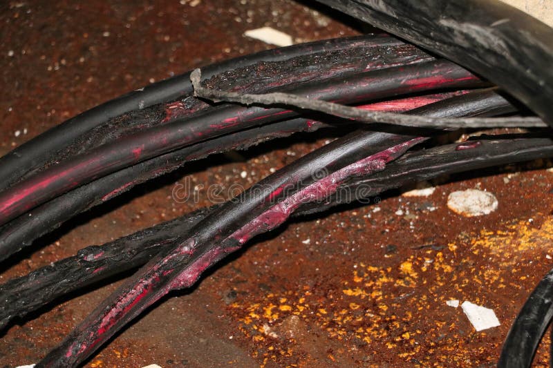 Burned Electrical Cables on Rusty Surface Stock Image - Image of melted ...