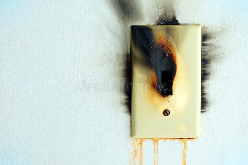 Burned Electrical Switch with White Concrete Wall Texture Background ...