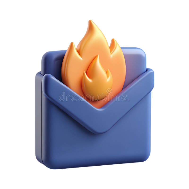 Burned Email 3D Icon with Fire Effect for Deleted and Expired Message ...