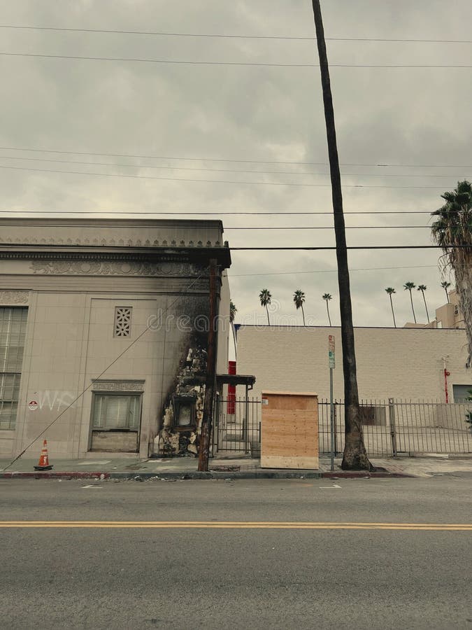 Burned Facade of an Unoccupied Building Under the Cloudy Sky Stock ...