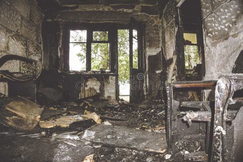 Burned by Fire and Abandoned Room Stock Image - Image of dirty, home ...