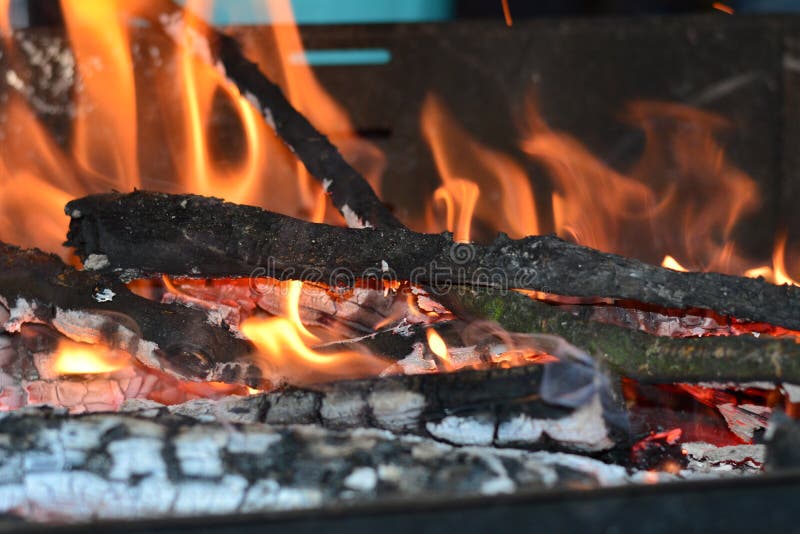 Burned Firewood in Fireplace and Fire Close Up Stock Photo - Image of ...