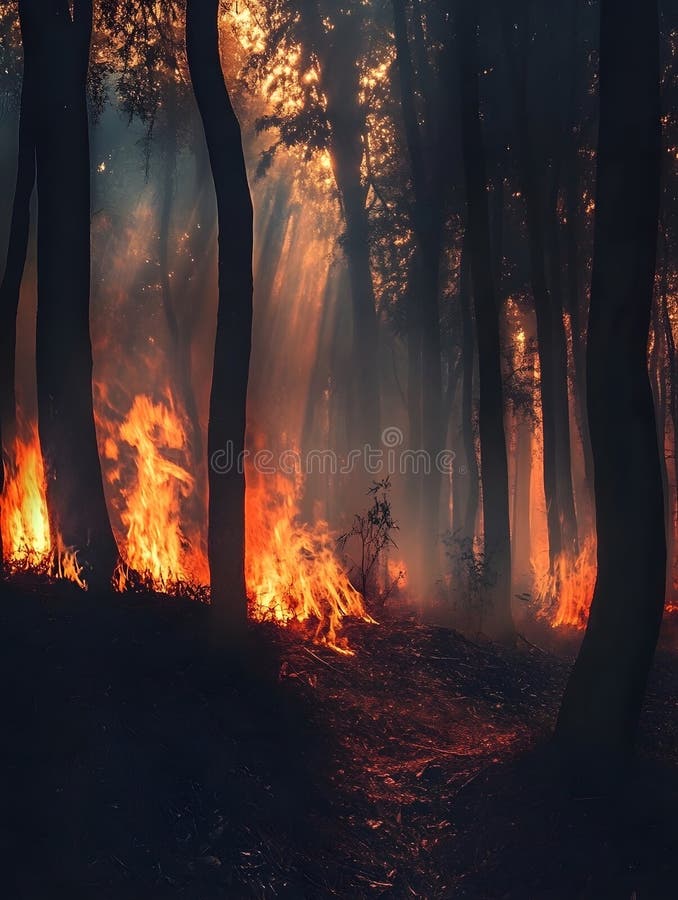 Burned Forest Wildfire Burning Trees Flame Disaster Emergency Stock ...