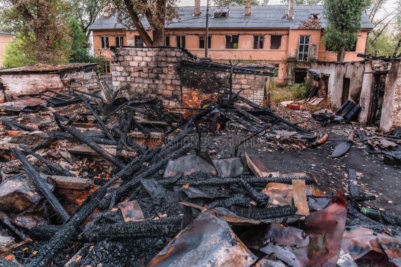 Burned House, Ruins of Destroyed Building by Fire, Arson Concept Stock ...