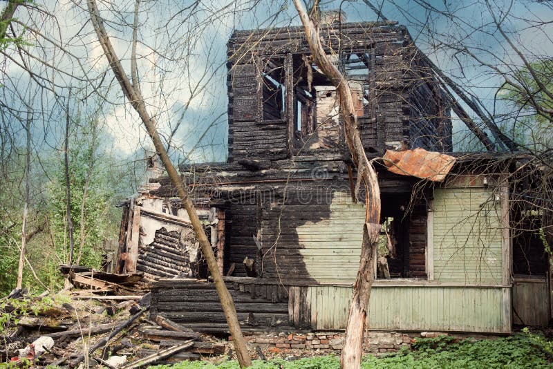 Burned House after Fire, Ruined Building Inside, Disaster or War ...