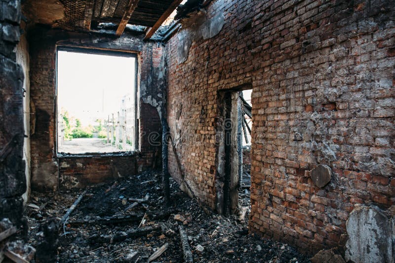 Burned House Interior after Fire, Ruined Building Room Inside, Disaster ...