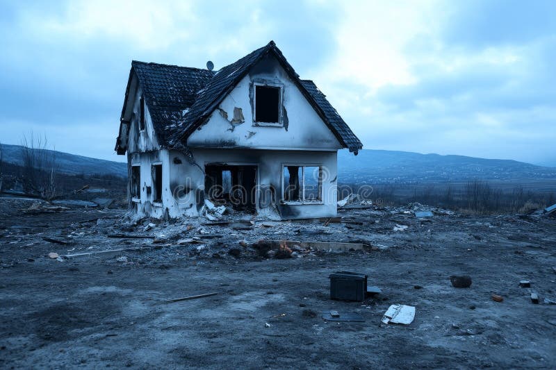 Burned House Landscape a Desolate Landscape Features a Firedamaged ...