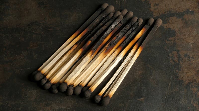 Burned Matches Lined Up on a Dark Background, Showing Charred and ...