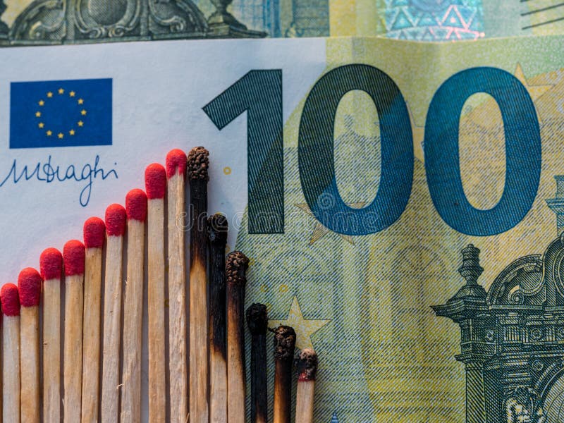 Burned Matchsticks. Abstract Concept of Stock Market Crash on 100 Euro ... Burned Matchsticks. Abstract Concept of Stock Market Crash on 100 Euro ...