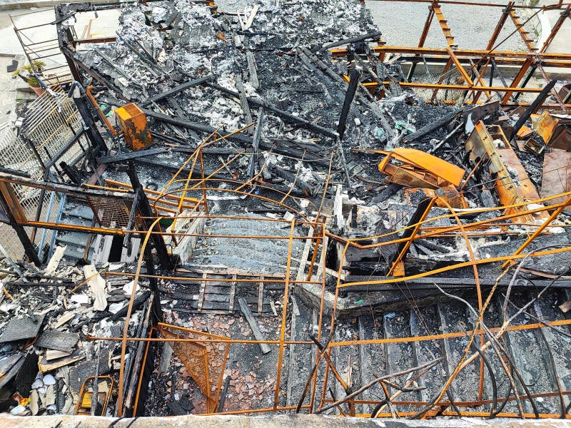 Burned Metal Structure after Fire by the Sea Stock Photo - Image of ...