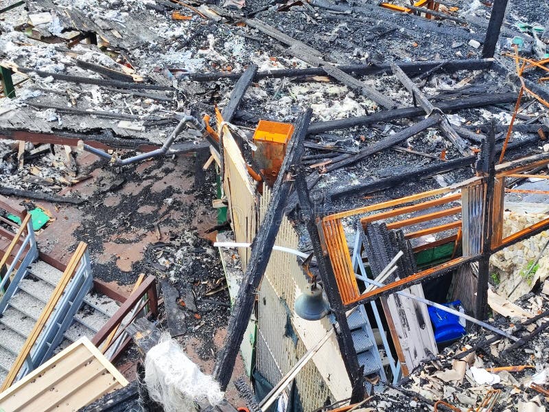 Burned Metal Structure after Fire by the Sea Stock Image - Image of ...