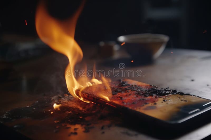 Burned Mobile Phone on the Table Created with Generative AI Technology ...