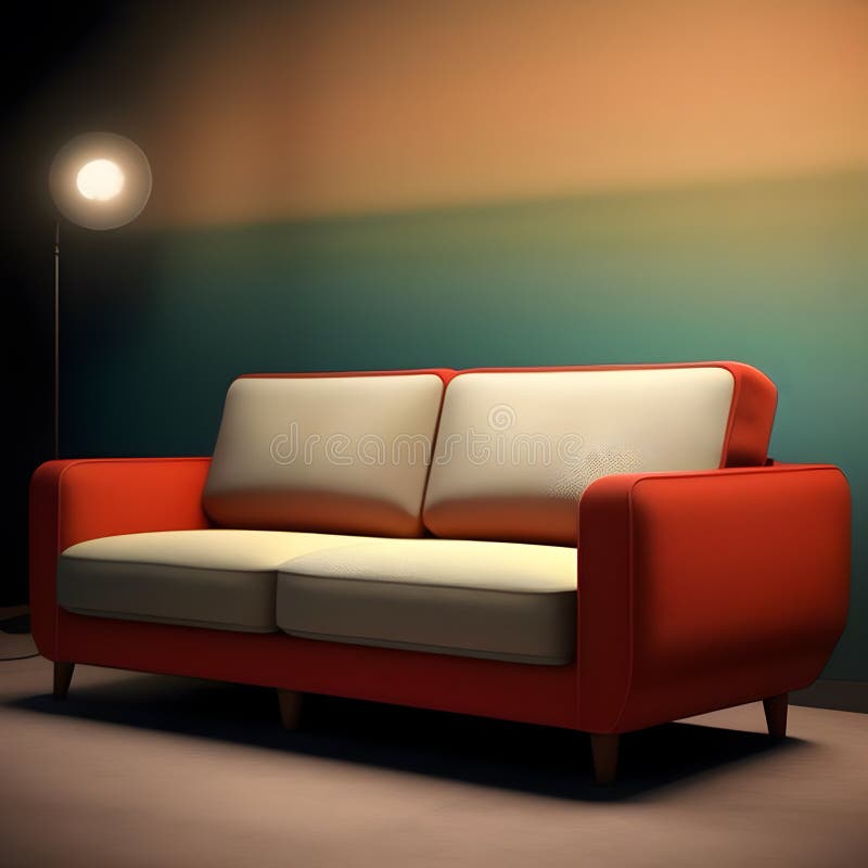 Burned-orange Color Retro-style Couch Object Stock Photo - Illustration ...