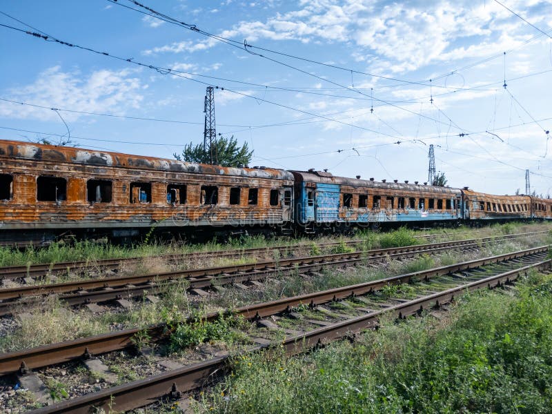 Burned Out Blown Up Wagons in Ukraine Stock Image - Image of russia ...