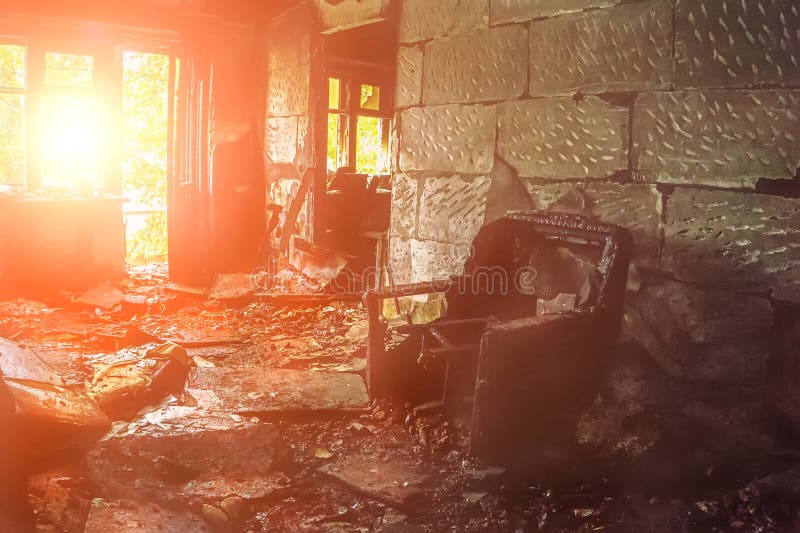 The Burned-out House Inside Interior Stock Photo - Image of fireplace ...