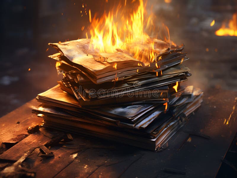 Burned Pile of Books Stack on Fire Knowledge Lost Concept Generative Ai ...