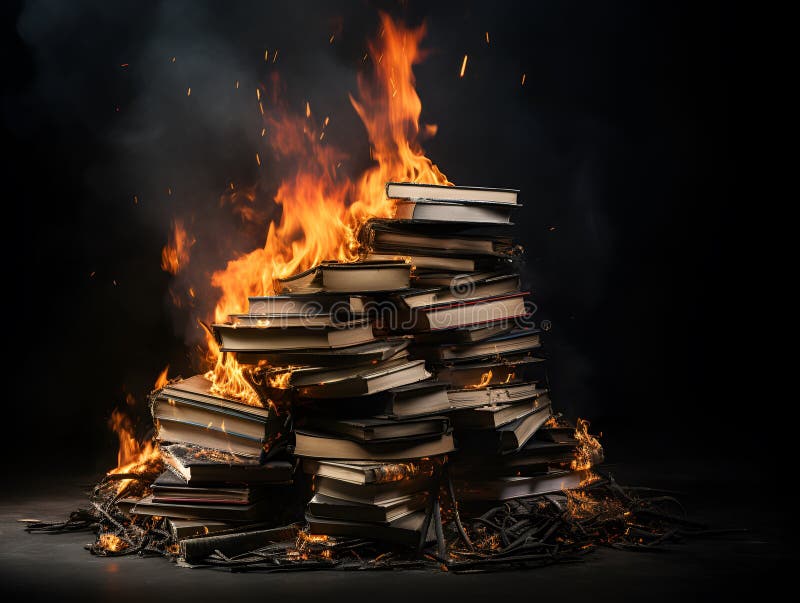 Burned Pile of Books Stack on Fire Knowledge Lost Concept Generative Ai ...