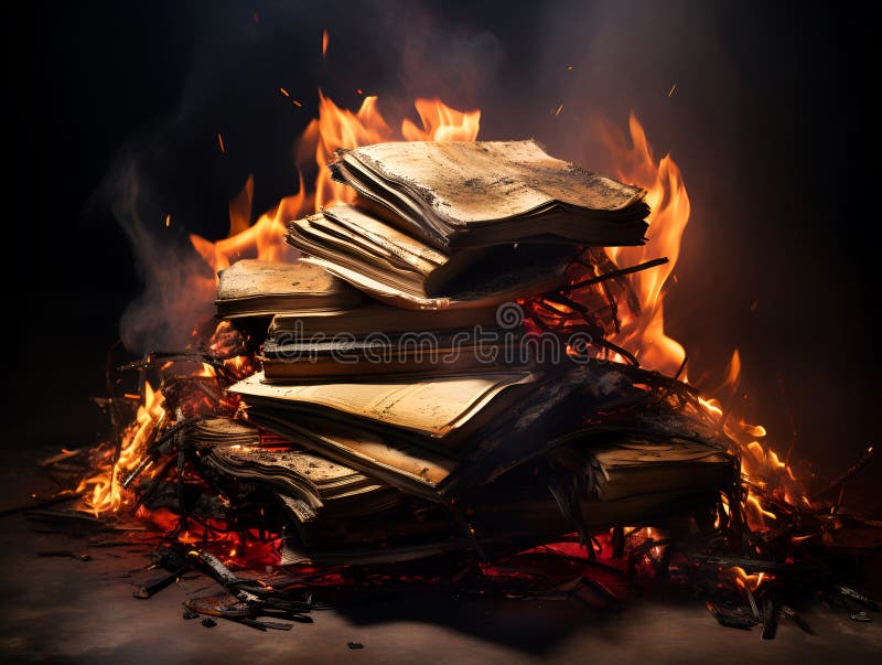Burned Pile of Books Stack on Fire Knowledge Lost Concept Generative Ai ...