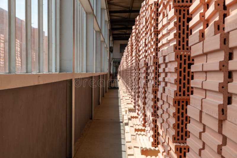 Burned Polished Bricks in Rows Inside Brick Factory Stock Photo - Image ...