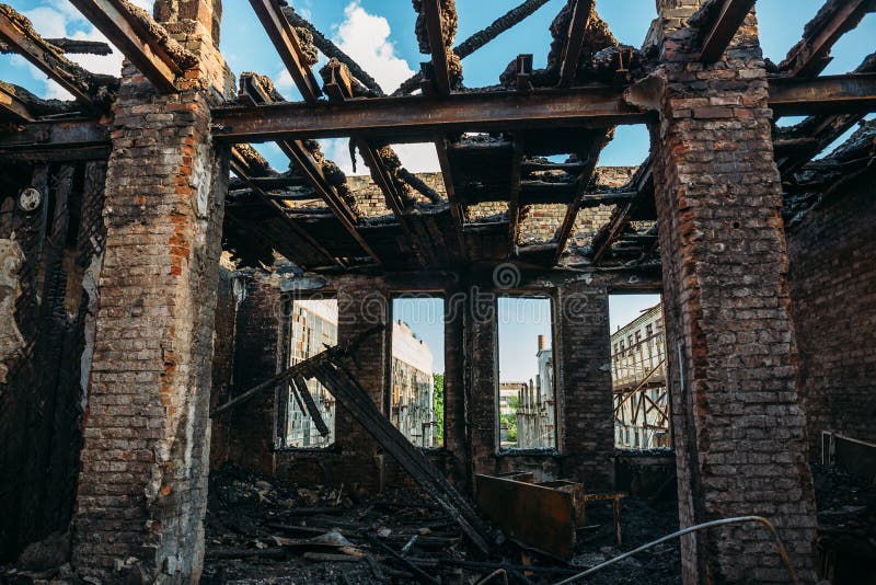Burned and Ruined House Interior after Fire, Consequences of Fire ...