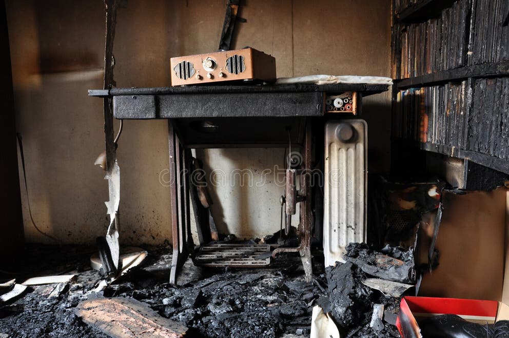 Burned Sewing Machine after a House Fire Stock Image - Image of horror ...