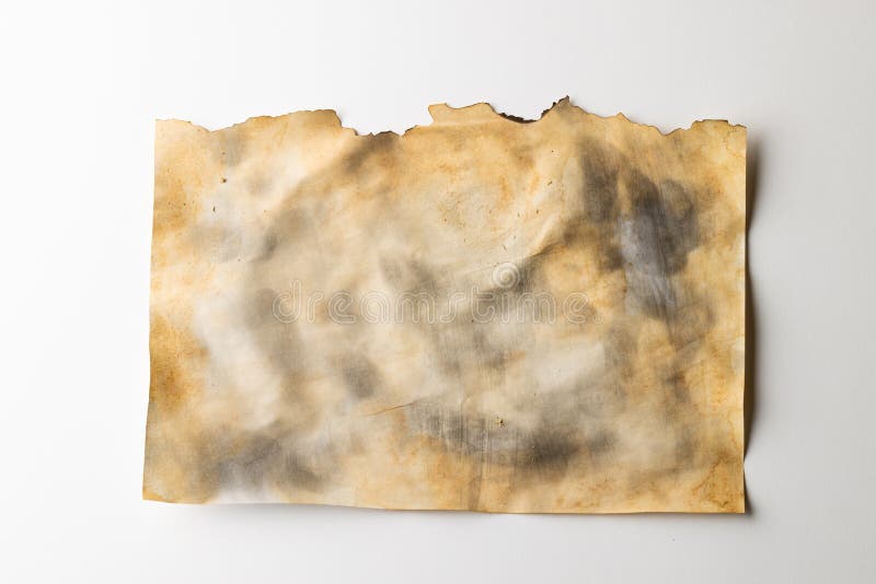 Burned and Stained Piece of Paper with Copy Space on White Background ...