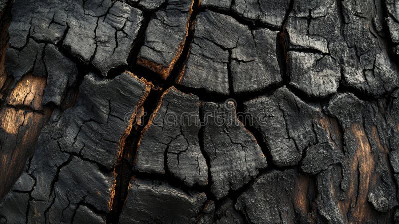 Burned Tree Bark Texture with Cracks and Charred Wood Stock ...