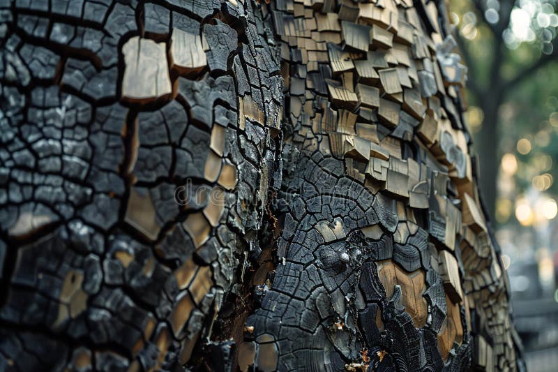 Burned Tree in the Park, Close-up of the Burnt Tree Stock Illustration ...