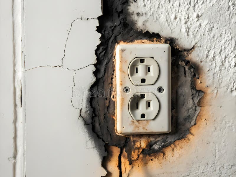 Burned Wall Outlet Showing Fire Hazard and Electrical Safety Issues ...