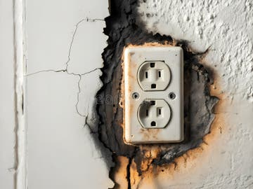 Burned Wall Outlet Showing Fire Hazard and Electrical Safety Issues ...