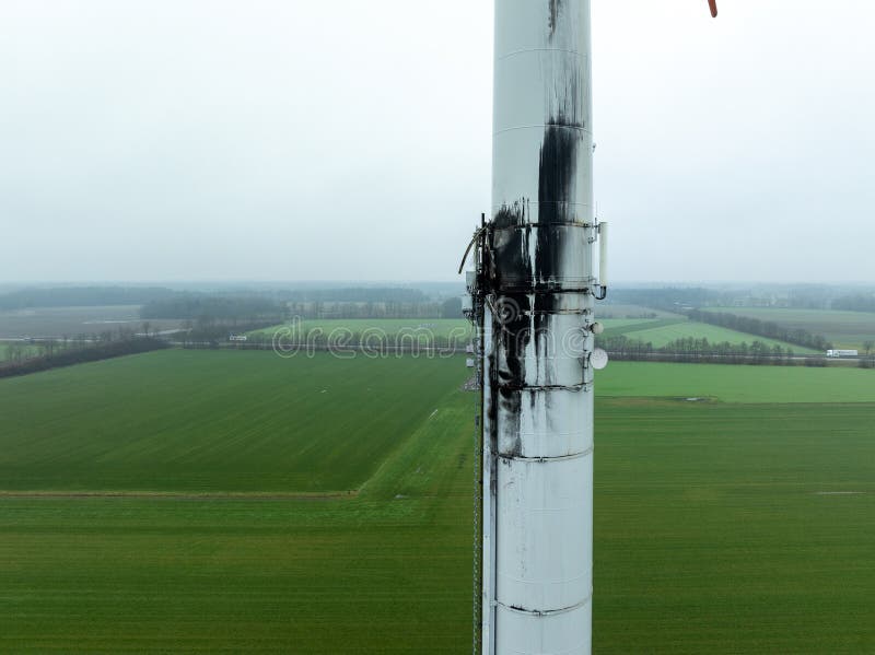 Burned wind turbine stock photo. Image of burned, alternative - 356546014
