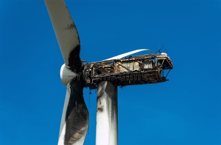 Burned wind turbine. stock photo. Image of industry, defective - 53913854