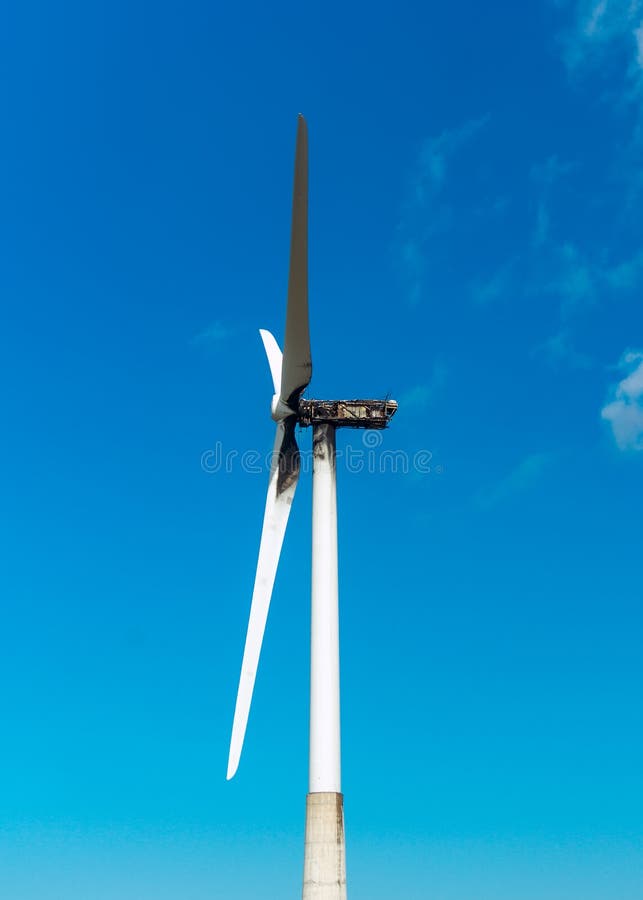 Burned wind turbine. stock photo. Image of generation - 53914164